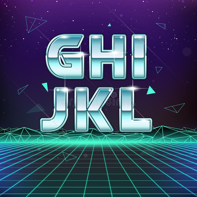 80s Retro Sci-Fi Font from a To F Stock Vector - Illustration of ...