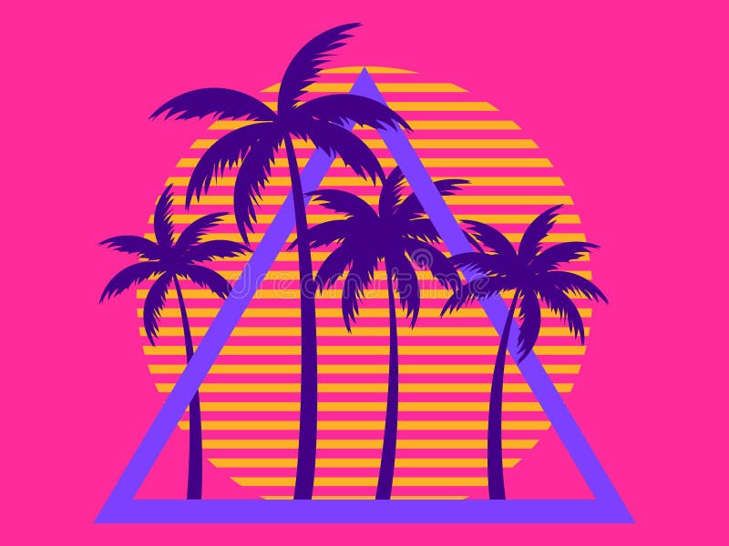 80s Retro Sci-fi Palm Trees on a Sunset. Retro Futuristic Sun with Palm ...