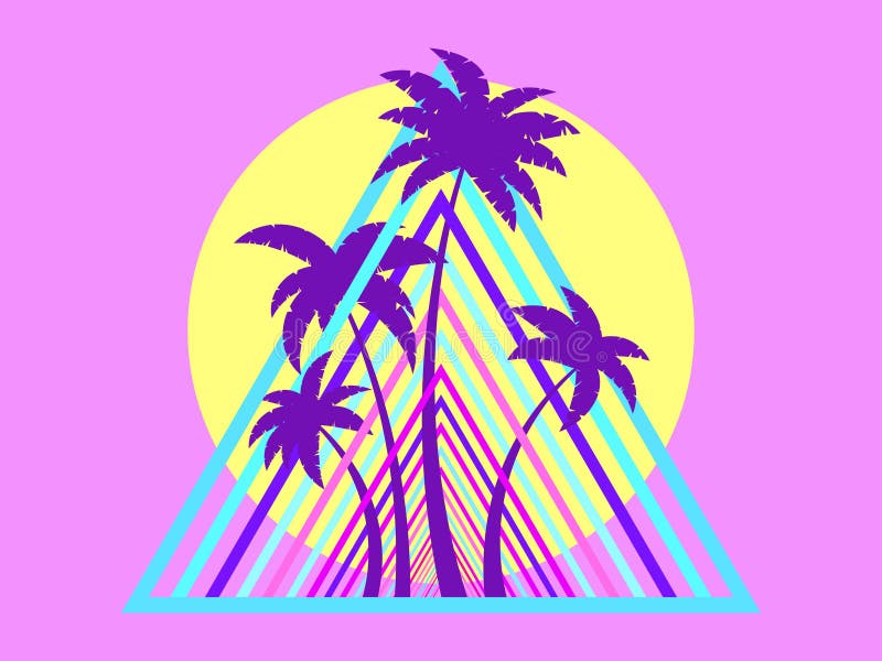 80s Retro Sci-fi Palm Trees on a Sunset. Retro Futuristic Sun with Palm ...