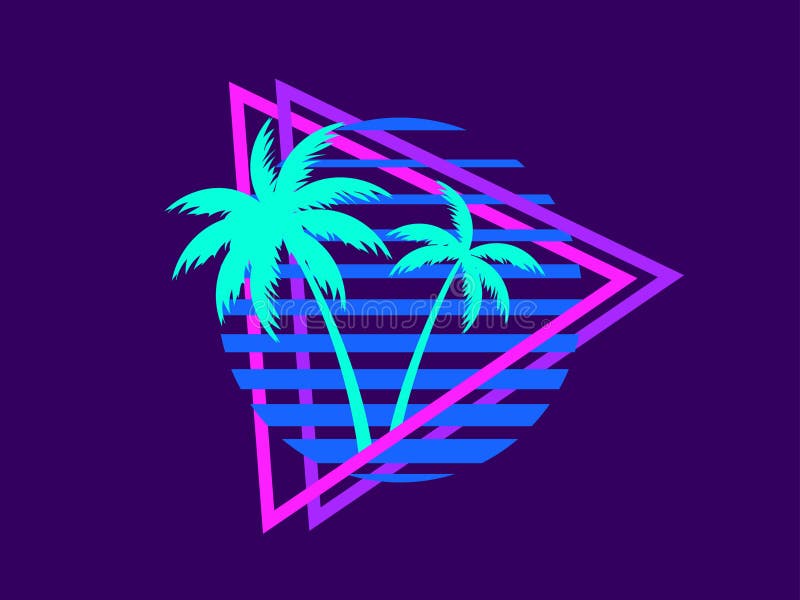 80s Retro Sci-fi Palm Trees on a Sunset in Triangular Frame. Retro ...