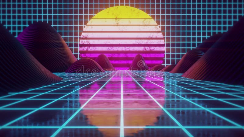 80s Retro Synthwave Grid 3d Render Animation Stock Video - Video of endless, glowing: 172412443