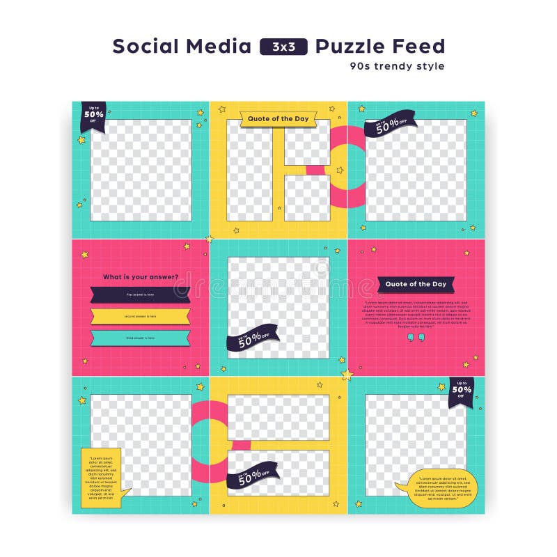 90s Retro Trendy Instagram Social Media Puzzle Feed Post Template Stock ...