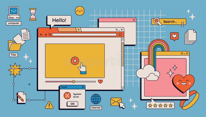 90s Retro Vaporwave Old Desktop User Interface Elements. Cute Nostalgic ... 90s Retro Vaporwave Old Desktop User Interface Elements. Cute Nostalgic ...