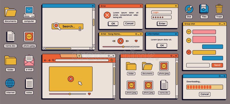 90s Retro Vaporwave Old Desktop User Interface Elements. Cute Nostalgic ... 90s Retro Vaporwave Old Desktop User Interface Elements. Cute Nostalgic ...