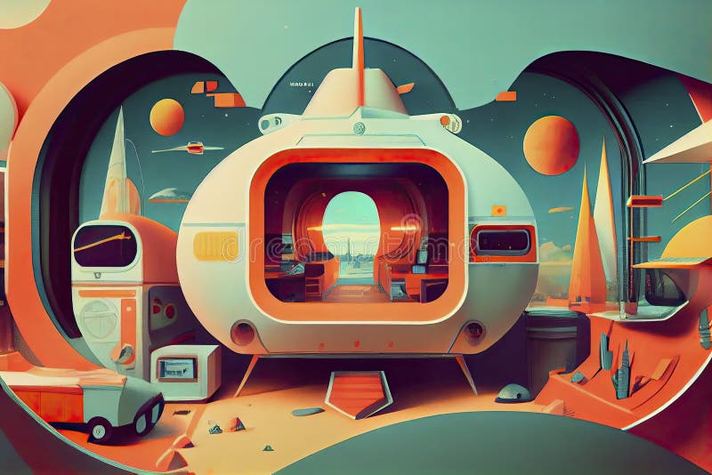 1960s-1970s Retro Style Space Illustrations. Psychedelic Style Stock ...