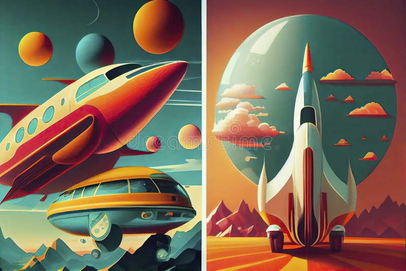 1960s-1970s Retro Style Space Illustrations. Psychedelic Style Stock ...
