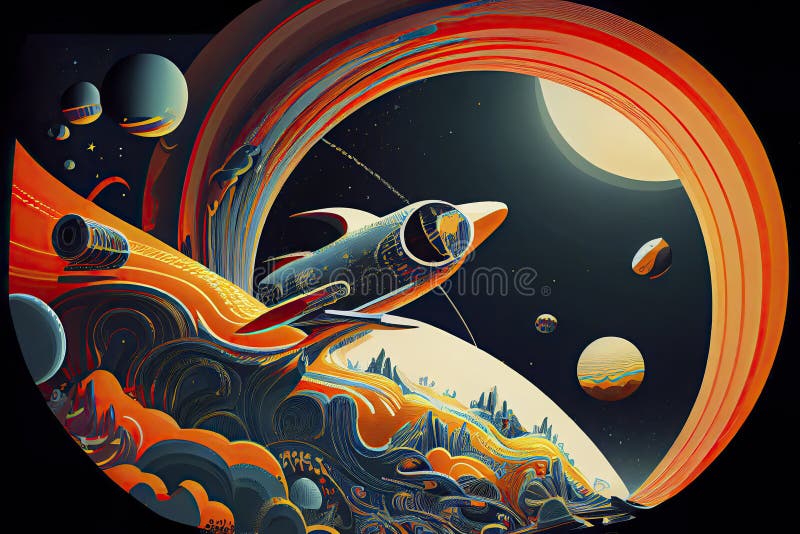 1960s-1970s Retro Style Space Illustrations. Psychedelic Style Stock ...