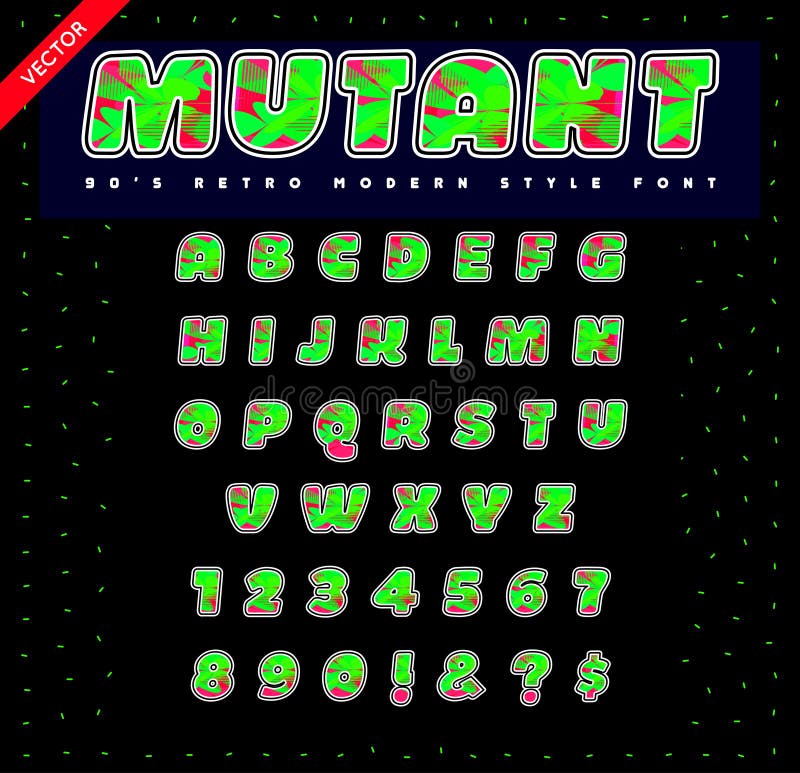 Mutant Font. Green Rough Comic Alphabet in Style. Abstract ABC Stock ...