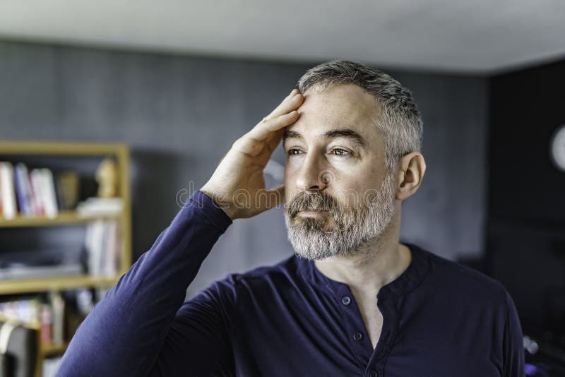 40s or 50s Sad and Worried Man with Grey Hair Stock Image - Image of ...