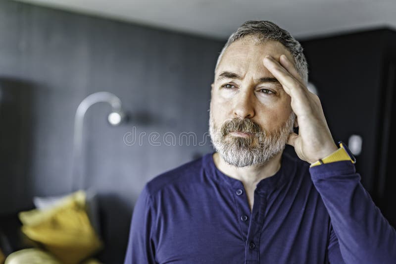 40s or 50s Sad and Worried Man with Grey Hair Stock Photo - Image of ...