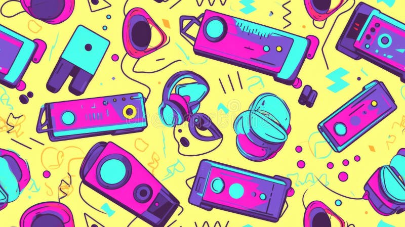 90s Seamless Pattern in Retro Style. Cartoon 1990 Style Vector ...