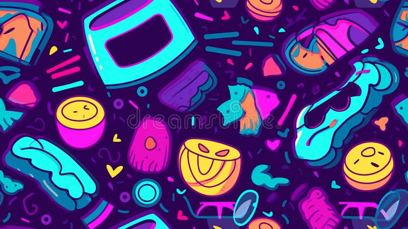 90s Seamless Pattern in Retro Style. Cartoon 1990 Style Vector ...