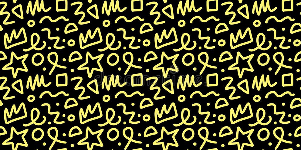 90s Seamless Yellow on Black Pattern Squiggle Random Stock Vector ...