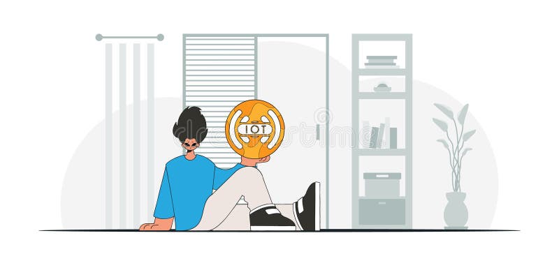 He S Seated on the Floor, Embracing an Internet of Things Logo in ...