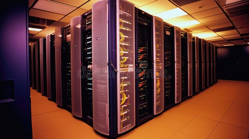 S Server Room with Rows of Network Racks and Ethernet Switches ...