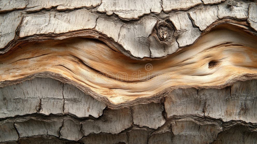 A S-Shaped Groove in Tree Bark with Knots and Cracked Texture Stock ...
