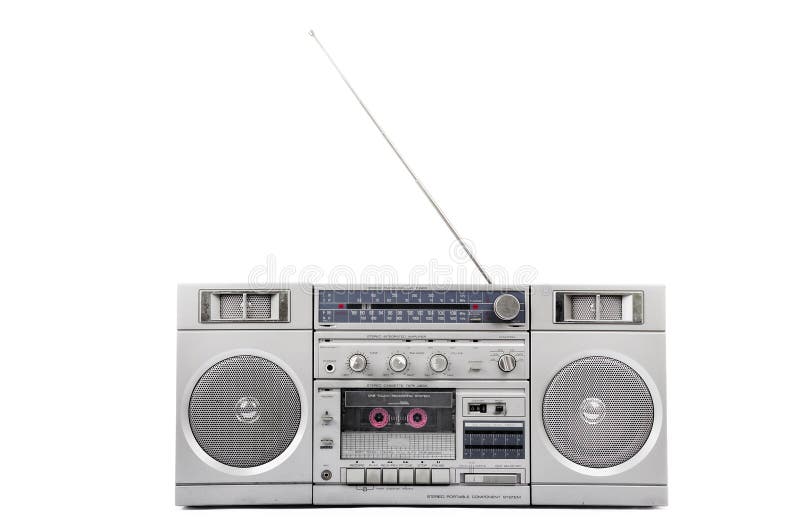 1980s Silver Radio Boom Box with Antenna Up Isolated on White Stock ...