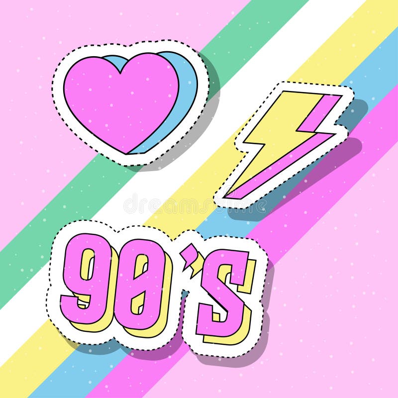 90 s stickers icon set stock vector. Illustration of badge - 271723593