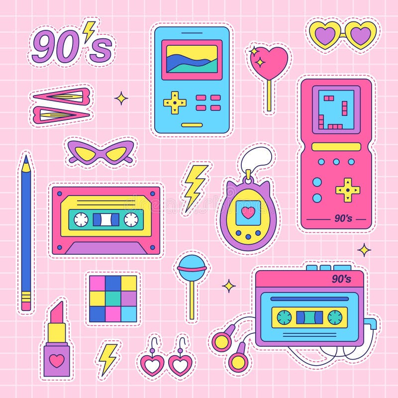 90s Stickers Pack. Set of Trendy Retro Elements. Bright Vector ...