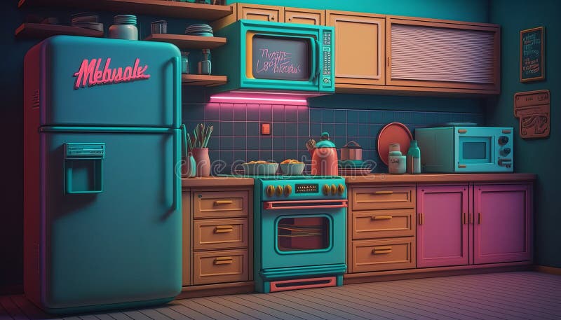 90s Style Detalied, Retro Design Room Background. AI. Stock ...