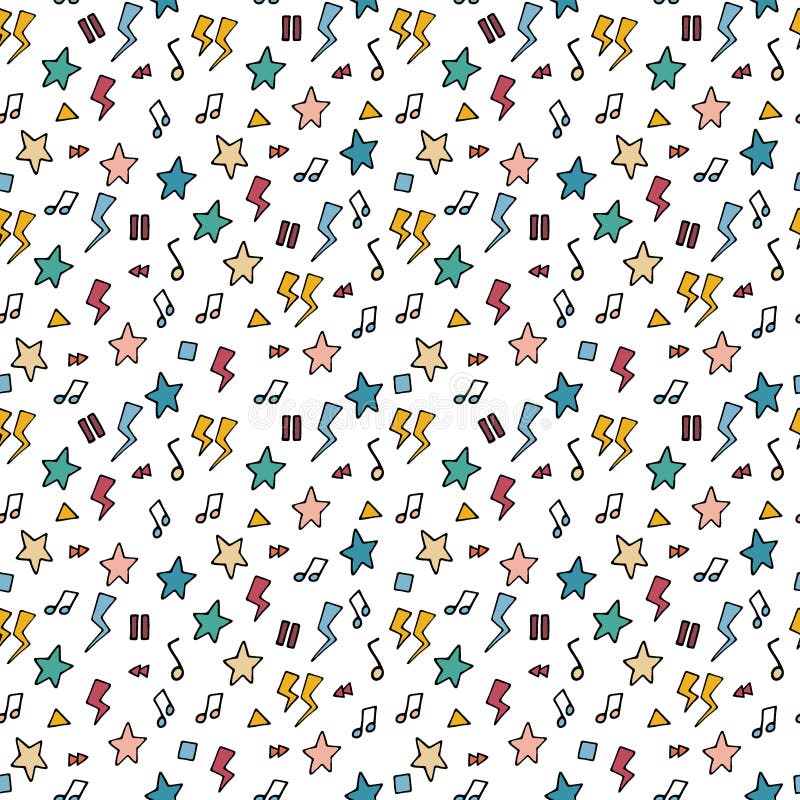 Retro Pattern. 90s Style Doodles Seamless Background. Trendy Vector ...