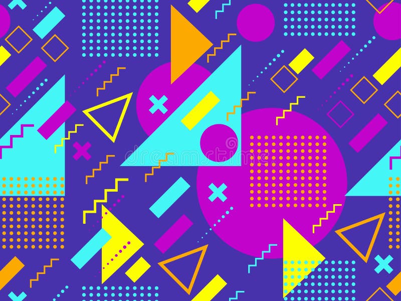 80s Style Geometric Seamless Pattern with Muted Colors. Multicolored ...