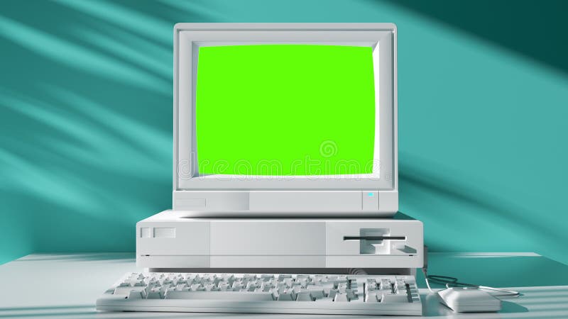 Retro 80s Style Old School Computer with Green Screen Technology Mockup ...
