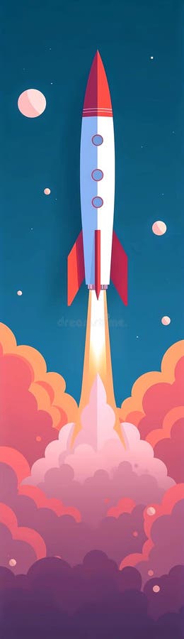 1950s Style Rocket Ship Blasting Off Stock Illustration - Illustration ...