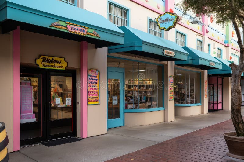 80s-styled Store Exterior with Retro Signage, Decorations, and ...