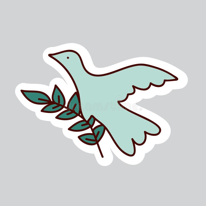 70s Styles Vector Doodle Sticker. Flying Dove with Olive Branch Stock ...