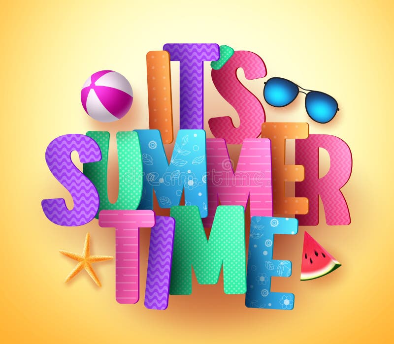 It`s Summer Time Vector Banner Greeting Design with Colorful Text ...