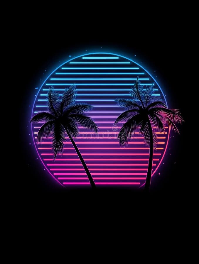 1980s Synthwave Style Design, Neon Grid. Stock Illustration ...
