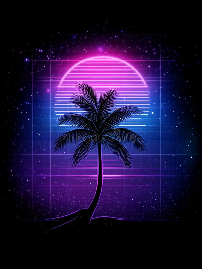 1980s Synthwave Style Design, Neon Grid. Stock Illustration ...