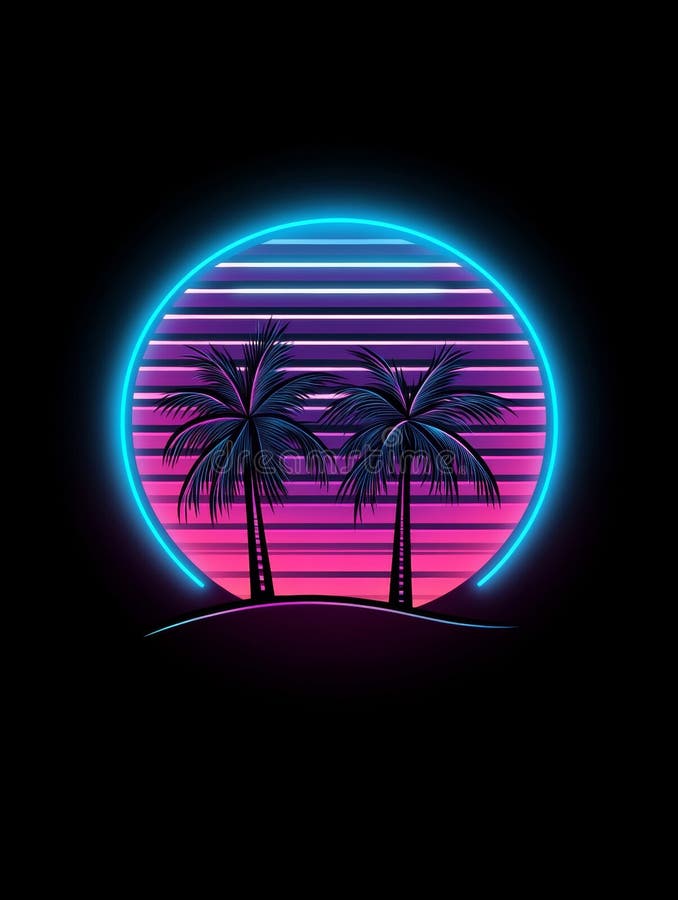 1980s Synthwave Style Design, Neon Grid. Stock Illustration ...