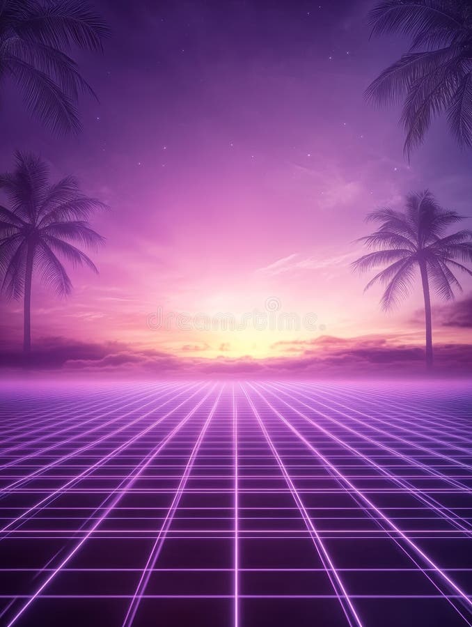 1980s Synthwave Style Design, Neon Grid. Stock Illustration ...