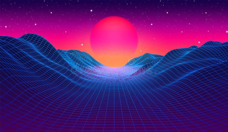 Neon Sunset In The Style Of 80s. Synthwave Retro Futuristic Background ...