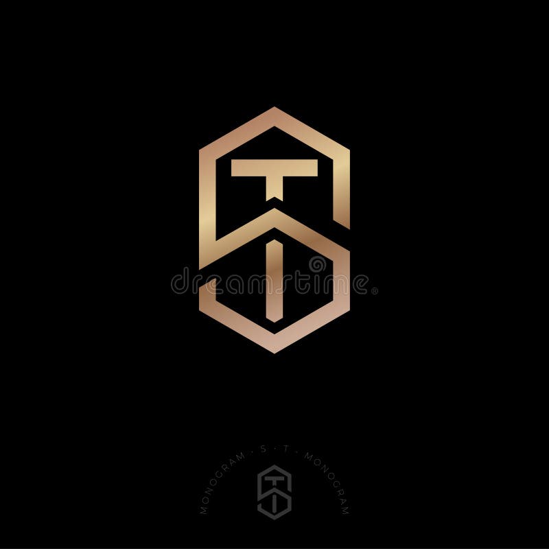 S T Letters S And T Monogram Consist Of Gold Lines Intertwined Letters Stock Vector