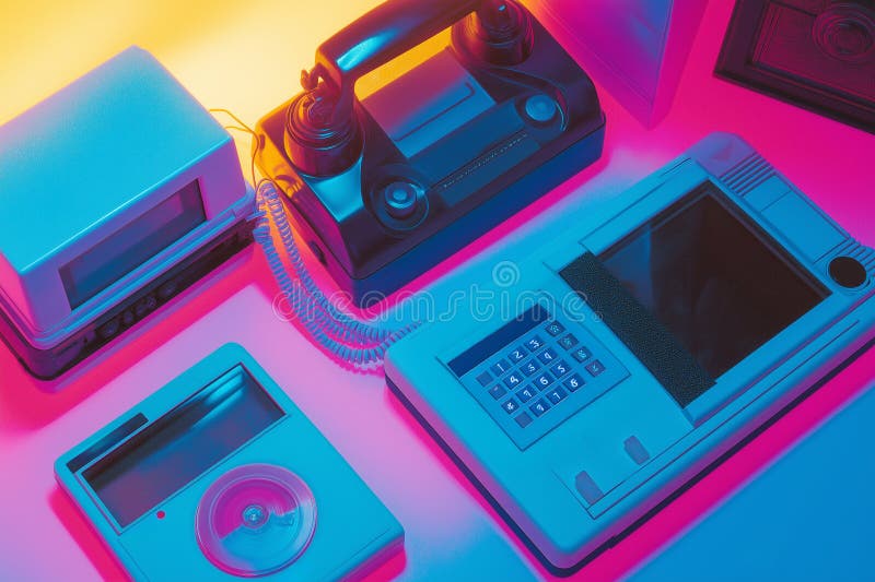 1980s Tech Still Life: Phone, Cassette, VHS, and Polaroid Stock ...