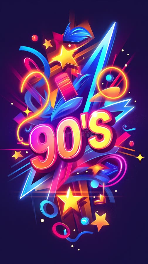 90 S Theme Background in Neon Colors Stock Illustration - Illustration ...