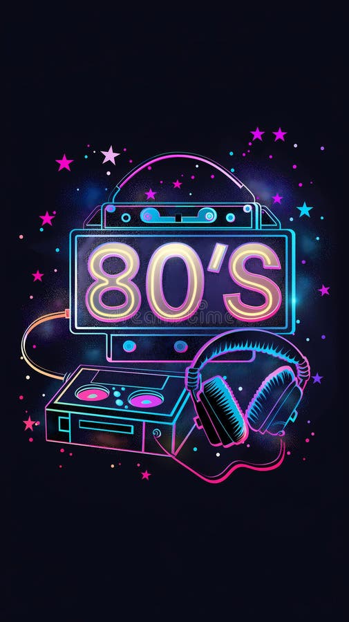 80 S Theme Background in Neon Colors Stock Illustration - Illustration ...
