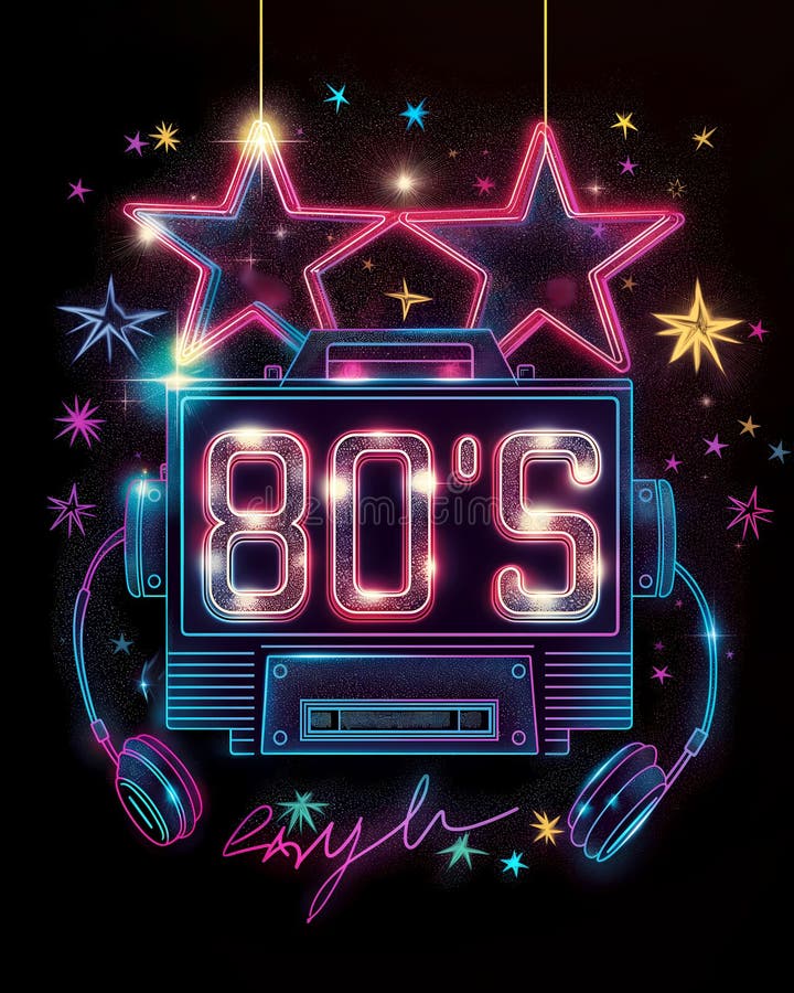 80 S Theme Background in Neon Colors Stock Illustration - Illustration ...