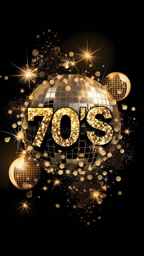 70 S Theme Banner in Golden Colors Stock Illustration - Illustration of ...