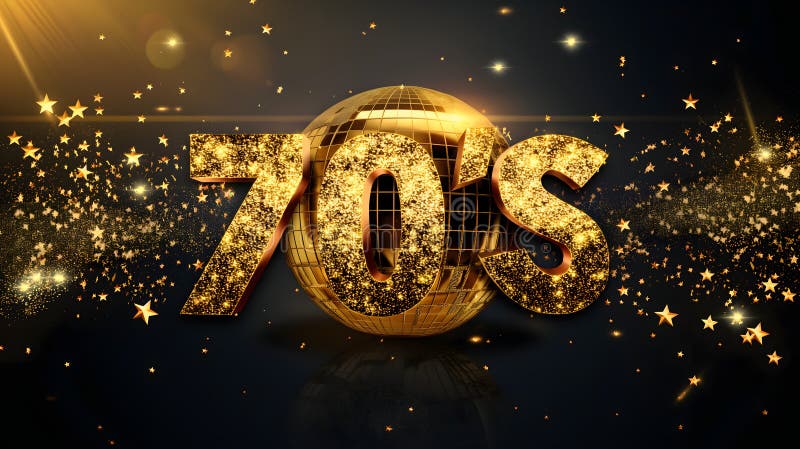 70 S Theme Banner in Golden Colors Stock Illustration - Illustration of ...