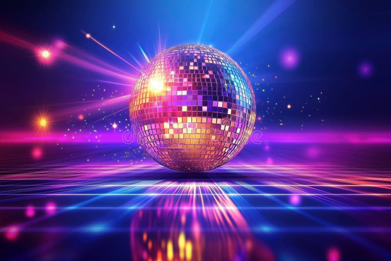 80s Theme - Vibrant Disco Ball and Neon Lights Ai Photo Stock Illustration - Illustration of ...