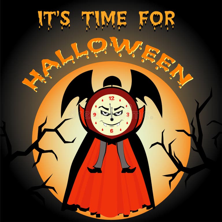 It S Time for Halloween. Cartoon Evil Clock Stock Vector - Illustration ...