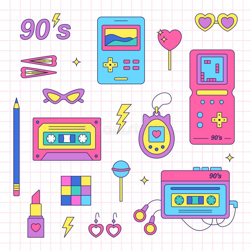 90s Trendy Retro Icons Collection. Bright Vector Illustration Stock ...