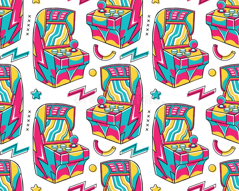 90`s Vibe Game Arcade Machine Seamless Pattern Stock Vector ...