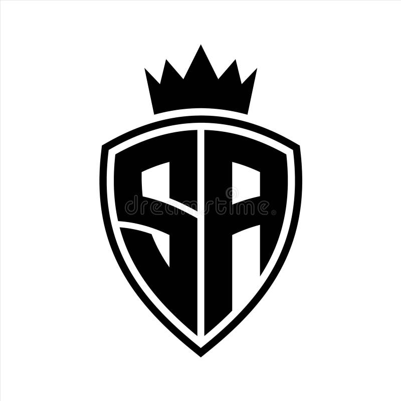 SA Letter Monogram Shield and Crown Outline Shape with Black and White ...