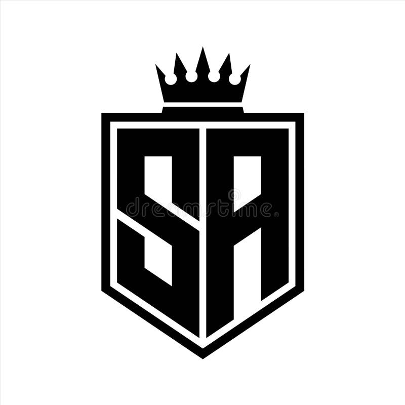 SA Logo Monogram Bold Shield Geometric Shape with Crown Outline Black ...