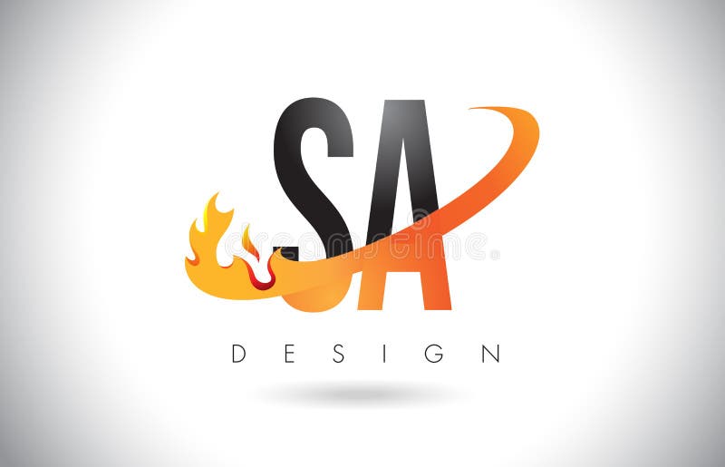 SA S a Letter Logo with Fire Flames Design and Orange Swoosh. Stock ...